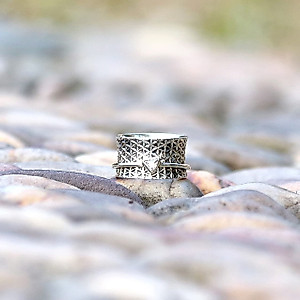 ENERGY STONE GEOMETRIC TRILLIAN Cubic Zirconia Silver Meditation Spinner Ring (Style US81)(7)