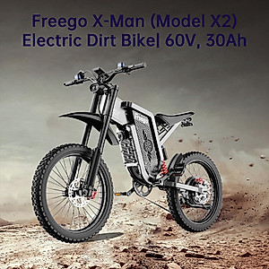 Freego X2 Electric Motorcycle for Adults, Electric Dirt Bike for Adult 6000W Motor 60V/30Ah Removable Battery, 60Mph/60Mile Electric Mountain Bicycle, 19" x2" Tire Full Suspension,Full Hydraulic Brake