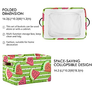 Watermelon Slices Green Storage Basket Bins Foldable Laundry Hamper Toy Storage Bins Box Organizer for Home Boys Girls Office Closet Shelf Nursery Baskets,1 pcs