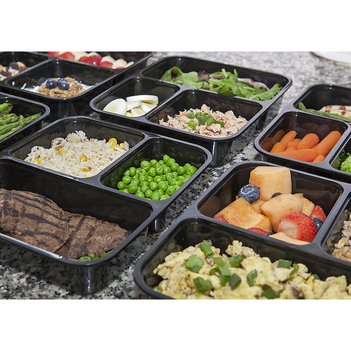 INEVIFIT Meal Prep 3 Compartment BPA FREE, Premium Food Storage Containers, Durable & Reusable, 36 oz. Stackable 7 Pack, Microwaveable & Dishwasher Safe Bento Lunch Box with Leak Resistant Technology