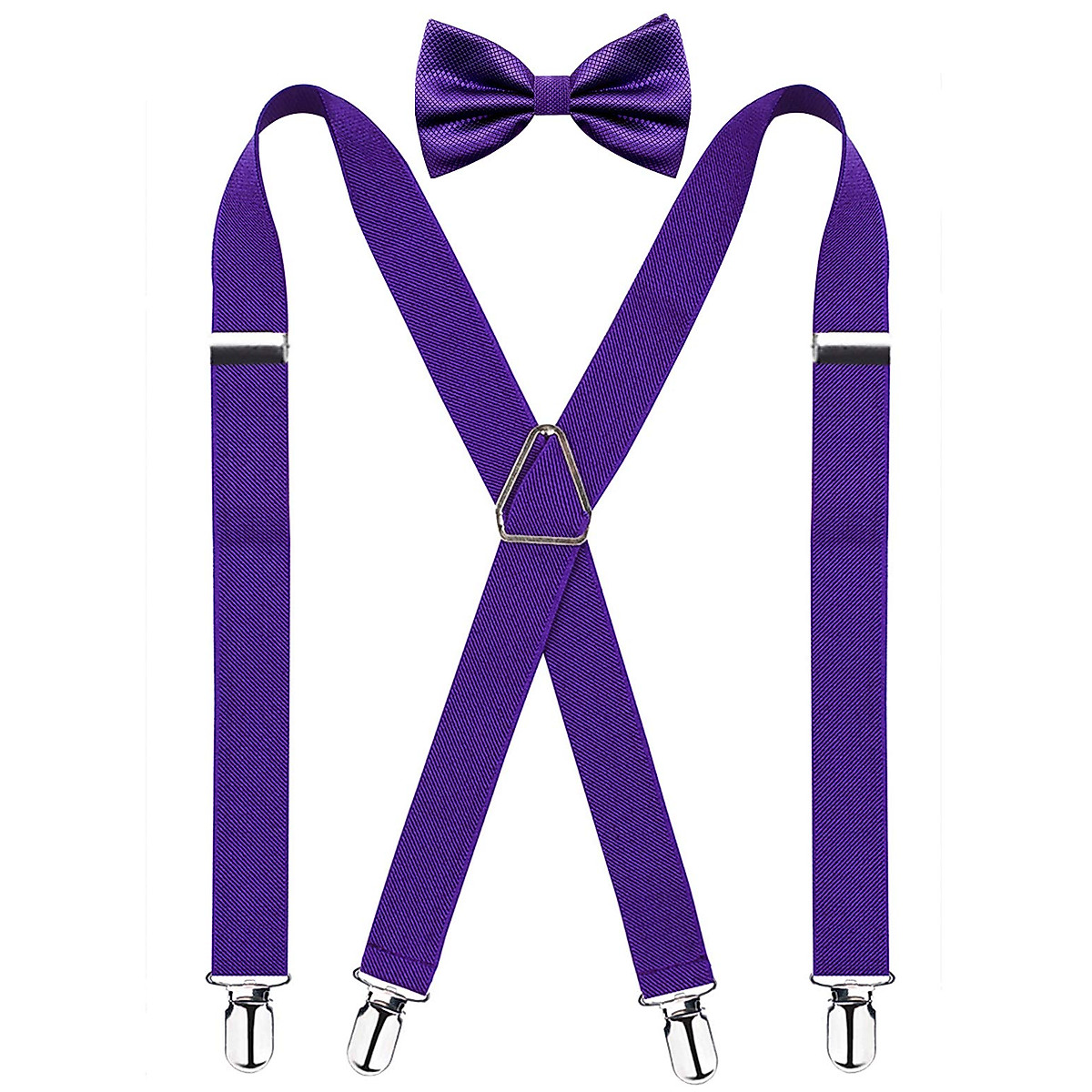 Alizeal Men's X Back Elastic Adjustable Suspender and Bow Tie, Dark Purple