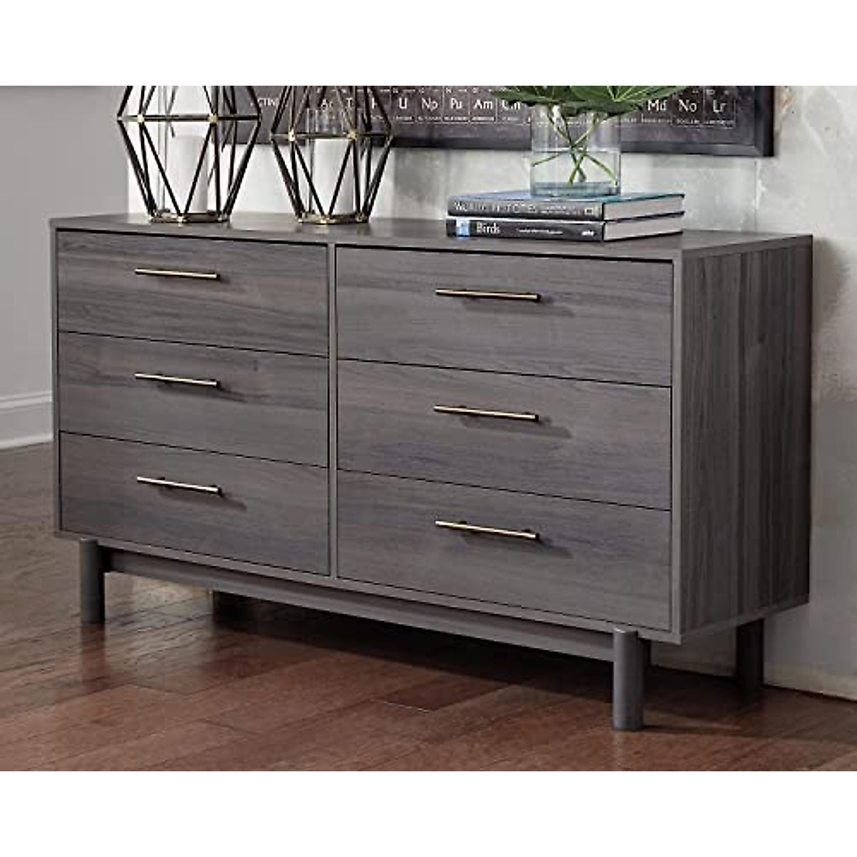 Signature Design by Ashley Brymont Mid-Century Modern 6 Drawer Dresser, Dark Gray