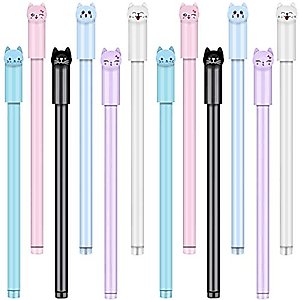 IBosins 12 Pieces Cute Cat Pen 0.5 mm Gel Kawaii Pens Black Ball Point Japanese Pens for Cat School Office Supplies Kawaii Accessories for Cat Lovers