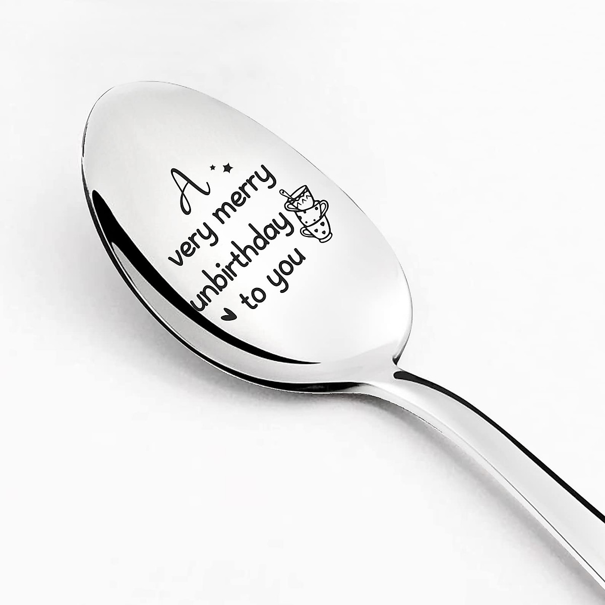 Ptzizi Funny Engraved Stainless Steel Gourmet Spoon, A very Merry Unbirthday to You Coffee Dessert Tea Spoon Gift for Women Silver 1.3x7