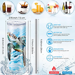 Qinyoung 3 Pcs Sea Turtle Gifts for Women Funny Birthday Gifts 20oz Blue Tumbler Who Loves Turtles Makeup Bags Don't Forget You Are Turtley Awesome Keychain for Ocean Beach Themed Party Mothers Day