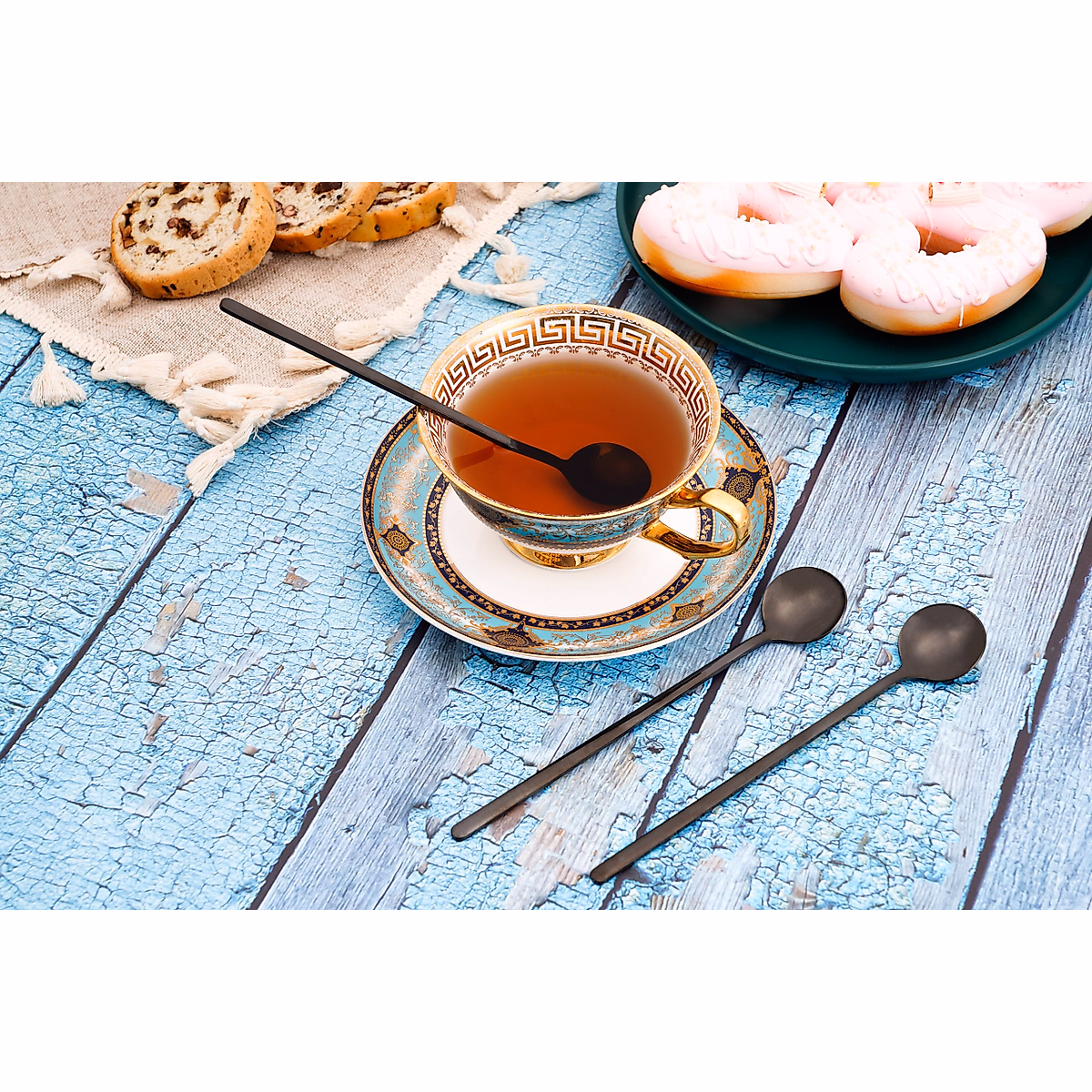 Spoons set 6pcs stainless black spoon, use for coffee mixing, tea, dessert cake ice cream spoon, ice tea, espresso, cocktail mixing spoon, home dinner, set of 6, 6.7-inch