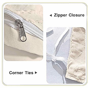 Nanko Beige Duvet Cover Full Size, 3pc Boho Tufted Microfiber Bedding Comforter Cover Set, All Season Aesthetic Shabby Chic Soft Embroidery Textured Geometric Quilt Cover (80x90)