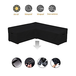 Linkool Outdoor Furniture Covers Patio Sectional Couch Protector Waterproof V Shaped Black Small Size 85x34x30H Inches