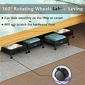 VSTM Toy Storage Box, Toy Chest Organizer for Girls Boys, Large Metal Toy Storage Bins with Wheels & Magnetic Flip-Top Lid, Collapsible Kids Room Basket Storage Containers for Playroom, Nursery (Underbed 1Pack, Black)