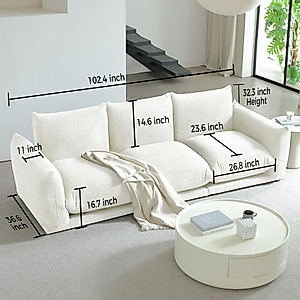 Luoxiao Modular Sectional Sofa 3 Seater Sectional Couch Luxury Modern Cloud Couch Oversized Convertible Sofa Fluffy Boucle Floor Sofa for Living Room, Apartment, White 3 Seater Seat