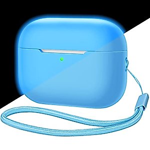 Fintie Case for AirPods Pro 2nd Generation (2022) / AirPods Pro 1st Generation (2019) - Protective Shockproof Silicone Skin Cover with Lanyard, Blue Glow in The Dark