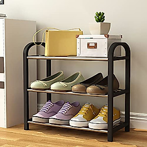Small Shoe Rack，3-Tier Shoes Shelf Storage Multifunctional Lightweight Organizer Sturdy Metal Stackable Stand Footwear for Closet Living Room Bedroom bathroom(3 Tier Black Shoe Rack)