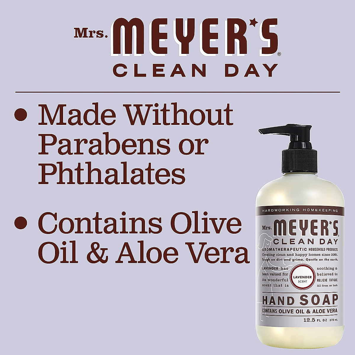 MRS. MEYER'S CLEAN DAY Hand Soap Refill, Made with Essential Oils, Biodegradable Formula, Lavender, 33 fl. oz - Pack of 6