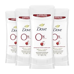 Dove 0% Aluminum Deodorant Stick Pomegranate and Lemon Verbena 4 Count Non-irritating Deodorant for Underarm Care Kindest Aluminum free Deodorant 2.6 oz