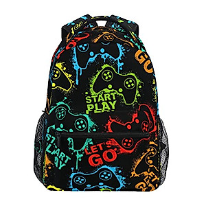 Fisyme Colorful Video Game Backpack Laptop Bag Daypack Travel Hiking School Backpacks for Men Women Kids Girls Boys