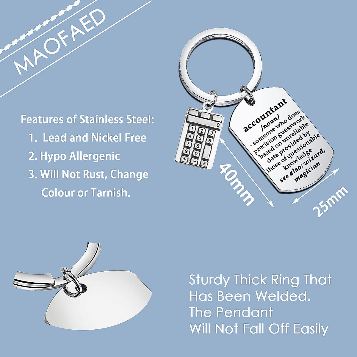 MAOFAED Stainless Steel Accountant Keychain - Perfect for Accountants' Birthday or Just Saying I Care