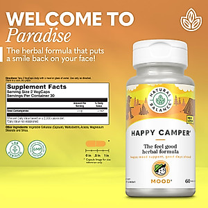Natural Balance Happy Camper - Feel-Good Mood Support Supplement - Gotu Kola, Passion Flower, and Kava Kava Capsules - 60-Day Guarantee (30 Servings, 60 VegCaps)