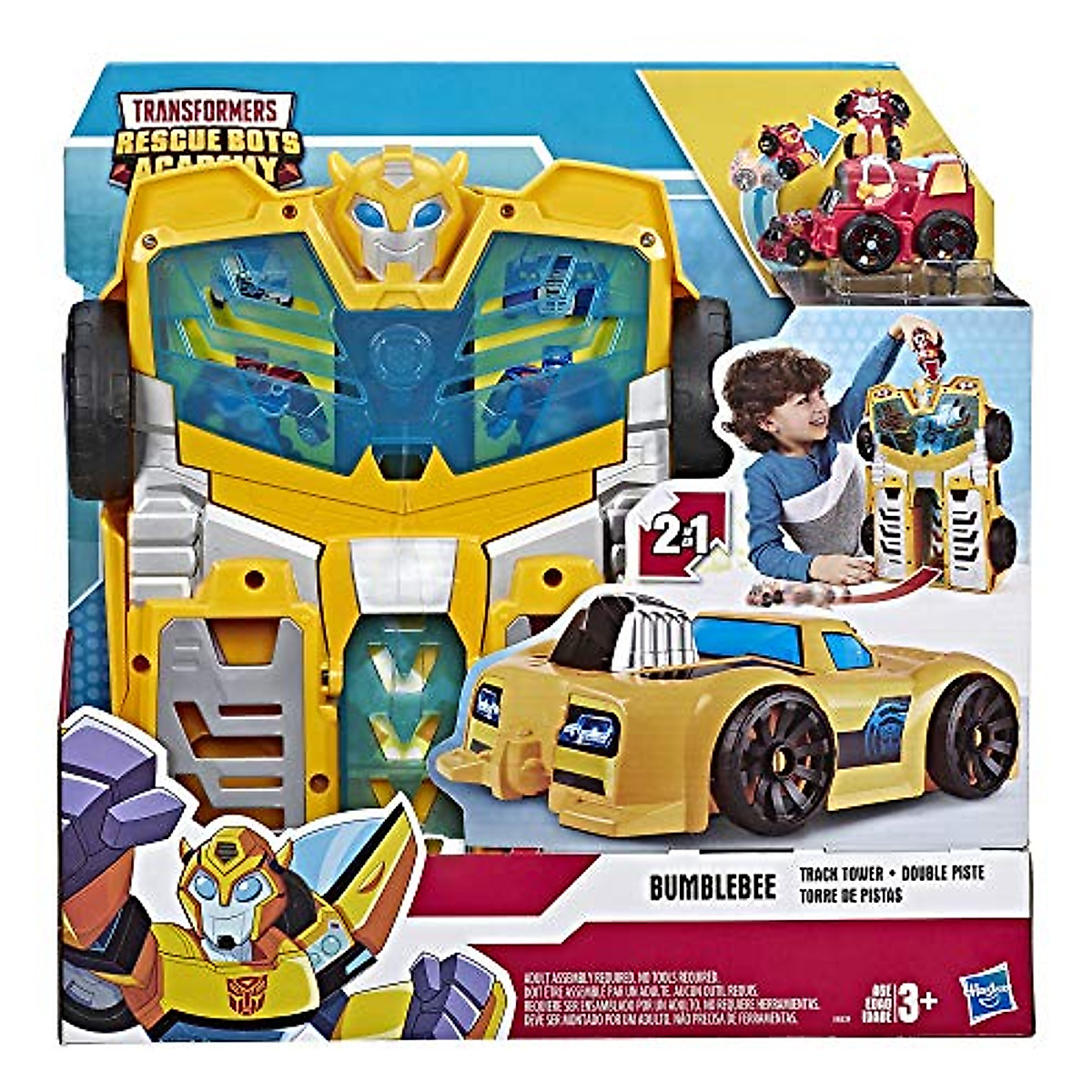 Playskool Heroes Transformers Rescue Bots Academy Bumblebee Track Tower 14" Playset, 2-in-1 Converting Robot, Collectible Toys for Kids Ages 3 & Up