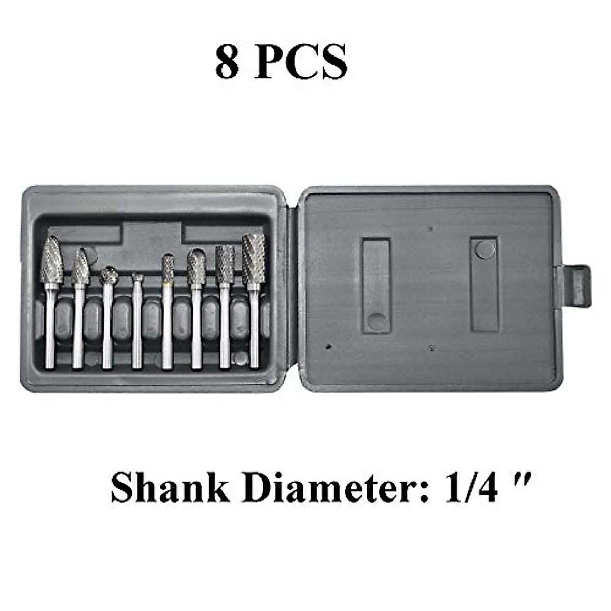 Carbide Burr Set 8pcs with 1/4''Shank Double Cut Solid Power Tools Tungsten Carbide Rotary Files Bits for Die Grinder Metal Wood Carving Engraving Polishing Drilling Grinding Milling Cutting