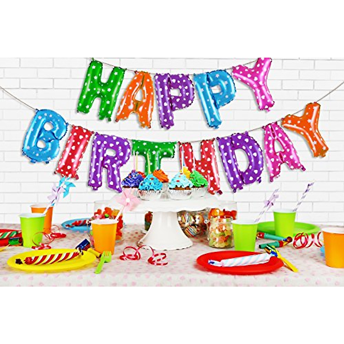 Treasures Gifted Rainbow Happy Birthday Balloons Letters - Happy Birthday Balloon Banner - Metallic Happy Birthday Foil Balloons - Happy Birthday Mylar Balloons, Foil Letter Balloons, 16 Inch