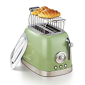 Toaster Retro 2 Slice, Vintage Toaster, Green Toaster, With Stainless Steel Lid, With Bread Attachment, Preheat, Defrost And Cancel Functions, 6 Browning Levels (Green)