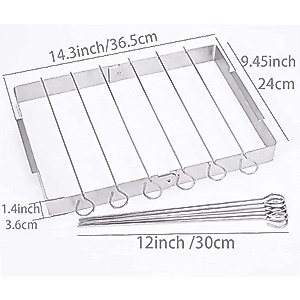 Skewer Rack Set for Grill,12pcs 12inch Stainless Steel Square Barbecue Skewers Shish Kabob and Foldable Grill BBQ Racks Set,Durable and Reusable for Party and Cookout (Barbecue Skewers Rack Set 12p+1)