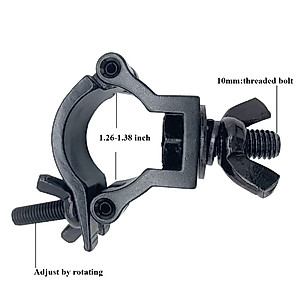 Quick O truss lighting clamp Fit 1.26-1.38" heavy duty aluminum alloy 165 LBs Hook Clamps for DJ lighting truss clamps (Black) (2PCS)