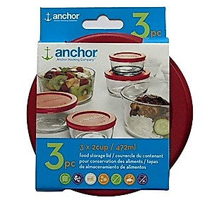Anchor Hocking Replacement Lid 2 Cup / 472 ml, Set of 3 lids, red Round