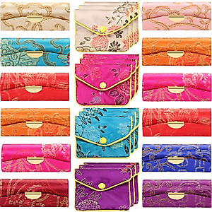 Hicarer 24 Pcs Silky Satin Fabric Lipstick Case with Mirror Lipstick Box Holder Purse Jewelry Brocade Xmas Embroidered Gift(Classic)