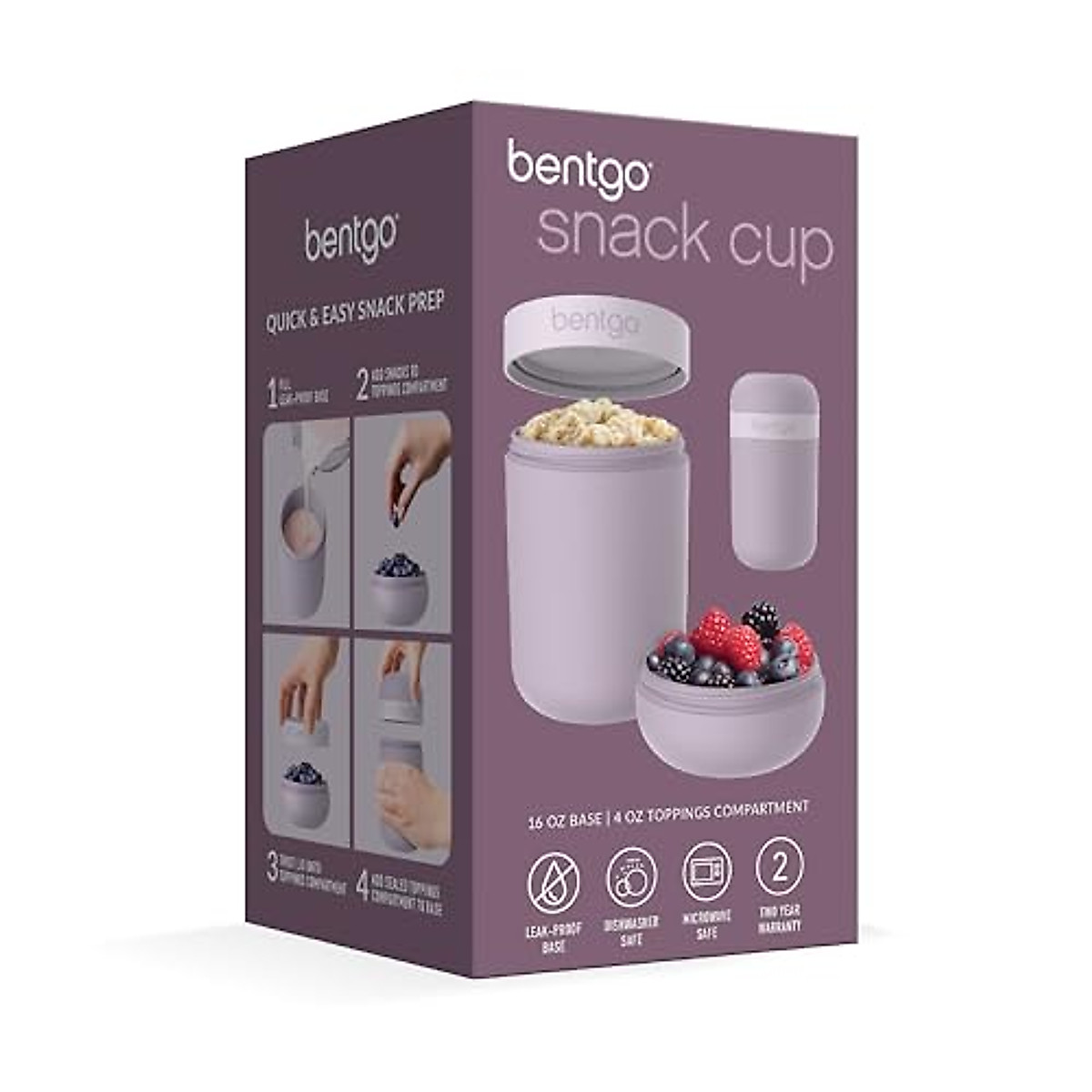 Bentgo® Snack Cup - Reusable Snack Container with Leak-Proof Design, Toppings Compartment, and Dual-Sealing Lid, Portable & Lightweight for Work, Travel, Gym - Dishwasher Safe (Orchid)