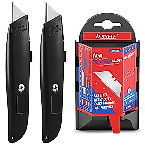 DIYSELF 2Pack Utility Knife Box Cutter Retractable and 100Pack Box Cutter Blades