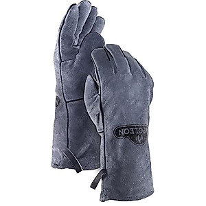 Napoleon BBQ Grill Accessory - Genuine Leather BBQ Gloves - 62147 - Grey, Leather, Heat Safe Gloves, Perfect for Barbecue, Camp Fire, Wood Fireplaces and Stoves, Long Length, Protects Forearms