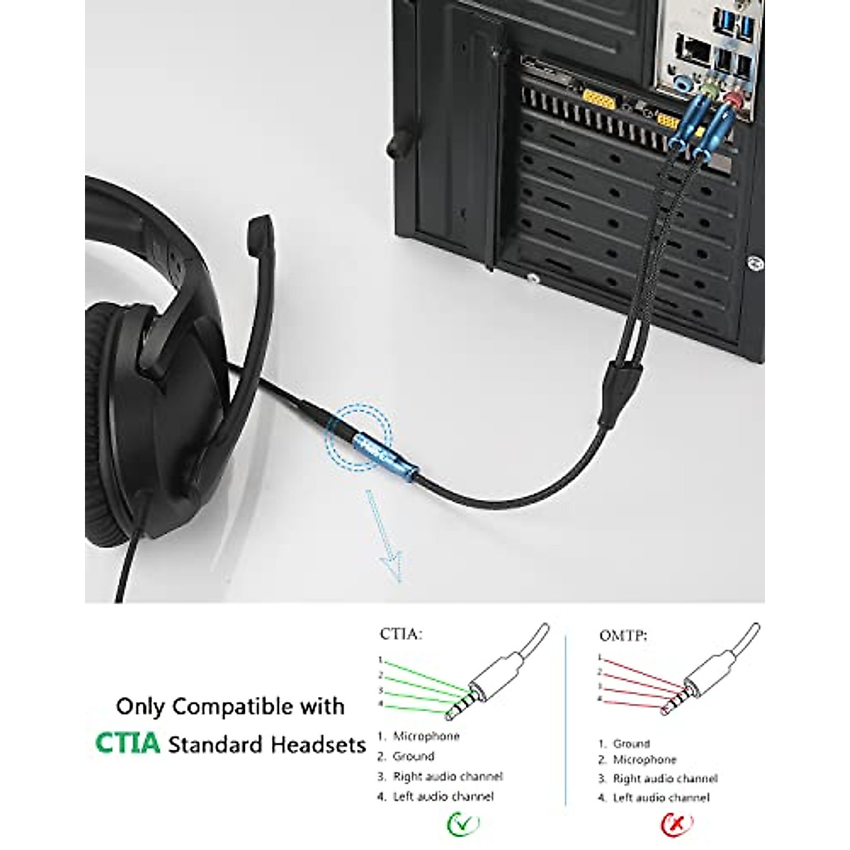 MillSO Headphone Splitter for Computer 3.5mm Female to 2 Dual 3.5mm Male Headset Splitter Cable Gold-Plated & Braided Gaming Headset to PC Adapter with Separate Audio & Mic Plug [Young Series]