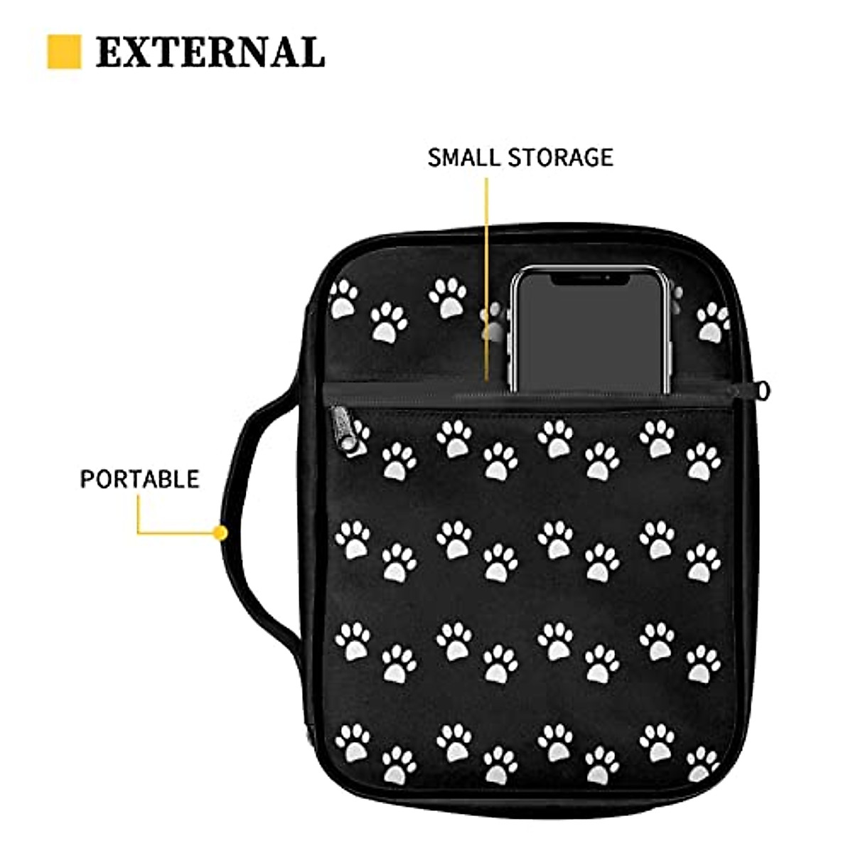 Coldinair Black White Dog Paws Print Bible Covers for Women Men Carrying Book Case Church Bag Bible Protective with Zippered Pocket and Durable Handle
