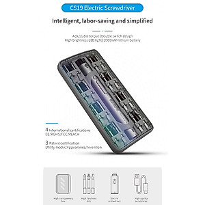 CS1901A Cordless Electric Screwdriver Kit 1.5Nm Mini Tools USB Charging 3.7V Electric Screwdriver Variable Speed Cordless Screwdriver Tool Rechargeable