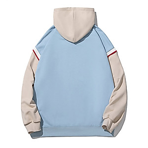 Maiyifu-GJ Men's Color Block Casual Hoodie Pullover Hip Hop Patchwork Hooded Sweatshirt Casual Long Sleeve Hoodies Outwear (Light Blue,X-Large)