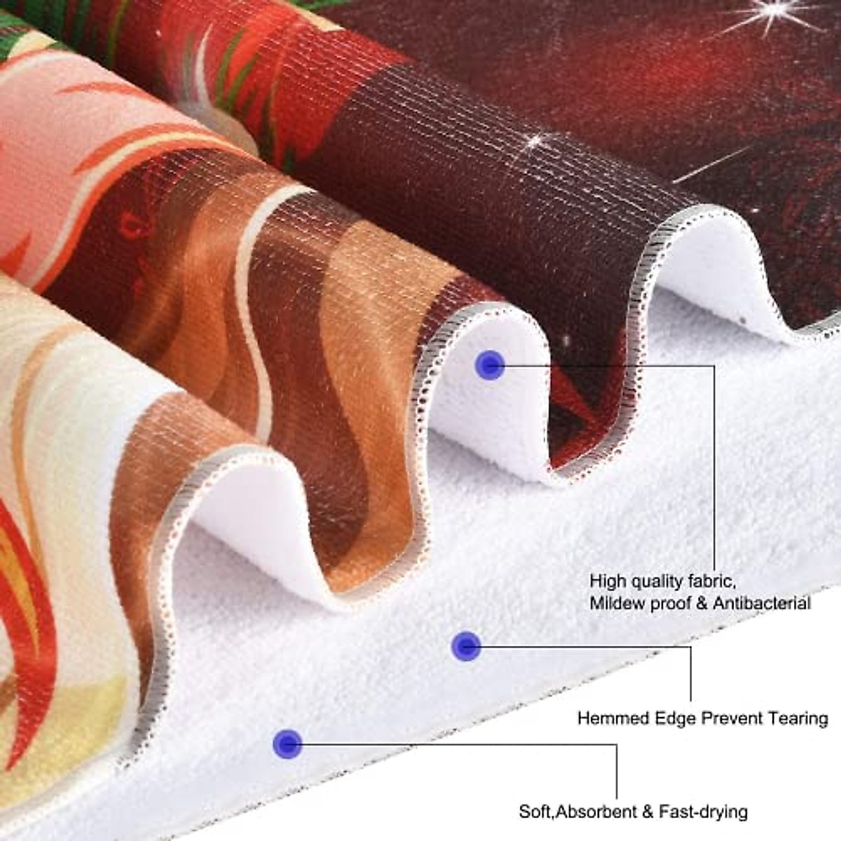 7 Piece Merry Christmas Shower Curtain Sets with Rugs and Towels, Include Non-Slip Rugs, Toilet Lid Cover, Bath Towel and Mat, Red Bell Bow Shower Curtain with 12 Hooks for Christmas Decoration
