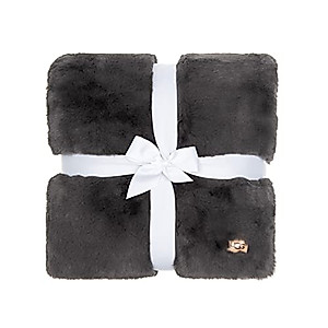 UGG 16802 Euphoria Plush Faux Fur Reversible Throw Blanket for Luxury Hotel Style Couch or Bed Blankets Cozy Machine Washable Luxurious Fuzzy Fluffy Sofa Throws, 70 x 50-Inch, Charcoal