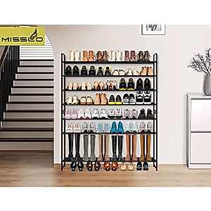 MISSLO 4 Tier Long Shoe Organizer for Closet Shoe Rack for Bedroom Closet Floor Shoe Shelf for Entryway Storage Stackable Wide Shoe Shelf Stores 30 Pairs of Men Sneakers, Black