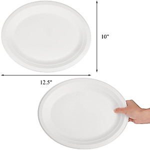 Elsjoy 90 Pack Compostable Oval Paper Plates, 12.5 Inch Sugarcane Dinner Plates, Large Disposable Plates Biodegradable Platters, for Restaurant, BBQ, Parties, Breakfast, Microwave Safe