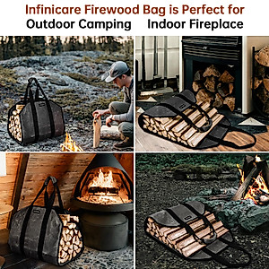 Infinicare Firewood Carrier with Handles - 2pcs Heavy Duty Canvas Firewood Bag with Handles | Durable Wood Carrier for Firewood | Suitable for Indoor Fireplace and Outdoor Camping - Brown & Black