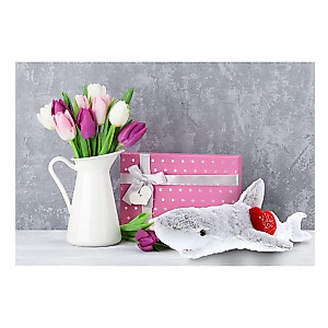 DolliBu I Love You Valentine Plush Big Eye Great White Shark - Cute Stuffed Animal with Red Heart and Name Personalization Gift for Valentines Day, Birthday, Anniversary, Romantic Date - 23 Inches