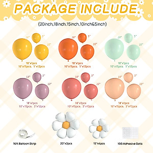 Retro Boho Daisy Balloon Garland Arch Kit, JZCZOEB 180Pcs Groovy Balloon Arch with Daisy Balloons for Boho Daisy Groovy Hippie Theme Birthday Baby Shower Bridal Shower Party Decorations