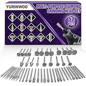Stone Carving Set Diamond Grinding Bit Compatible with Dremel, 52Pcs Polishing Kit Diamond Bits 1/8" (3mm) Shank Accessories for Stone Glass Ceramics Carving, Polishing, Grinding