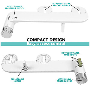 Greenco Slim Bidet Attachment, Hot, Warm, Cold Water Bidet Sprayer Toilet Seat, Bidet Attachment for Toilet, Non-Electric Adjustable Fresh Water Jet, Stainless Steel Flex Hose, Toilet Bidet Attachment