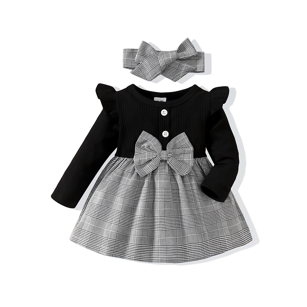 Baby Girl Clothes 3-6 Months Infant Baby Girl Dresses Outfits Winter Fall Plaid Skirt Sets Long Sleeve Rib Romper Dress 3-6 Month Girl Clothes Gifts Stuff Newborn Outfit for Girls Gray