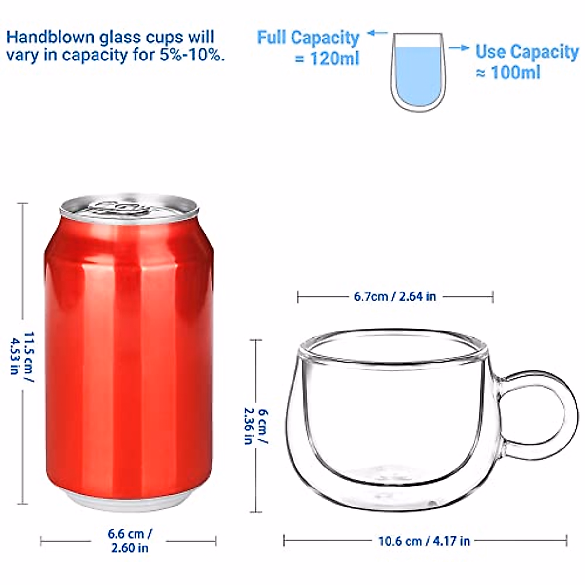 glastal [German Quality 4 Oz Insulated Double Wall Glass Espresso Cups, Nespresso Espresso Coffee Cups, Double Espresso Cups, Demitasse Cups, Espresso Mug, Tazas De Cafe Expreso 2 Pack