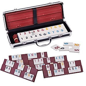 Doublefan Rummy 106 Tiles Large Rummy with 4 Sturdy Racks& Instructions Rummy Tiles with Aluminum Case Suit for 2-4 Players