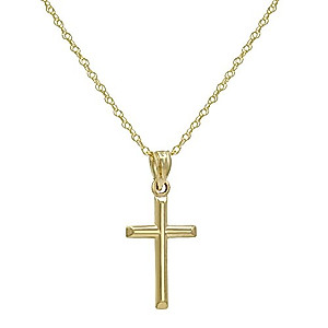 Amanda Rose Collection 14k Yellow Gold Petite Cross Pendant Necklace on an 18 in. 14K Yellow Gold Chain