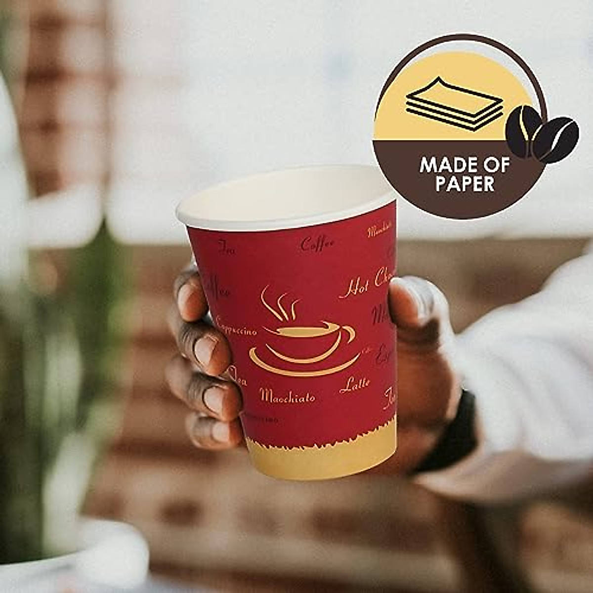 PAMI Hot Coffee Paper Cups -Disposable Take-Away Coffee Cups For Hot Drinks- Single-Use Paper Glasses For Espresso, Hot Chocolate, Tea- Cute To-Go Hot Beverage Drinking Cups (1000, 12oz)